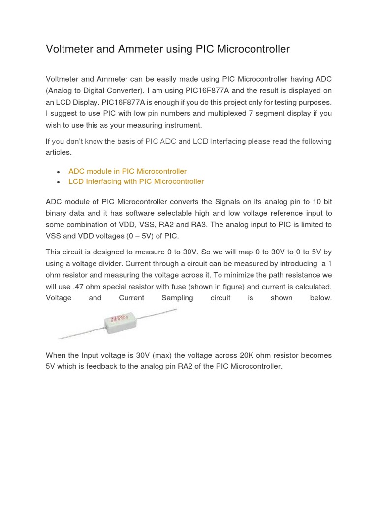 Voltmeter and Ammeter Using PIC Microcontroller | PDF | Analog To ...