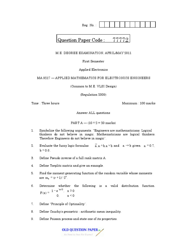 Question Paper Code | PDF | Fuzzy Logic | Teaching Mathematics