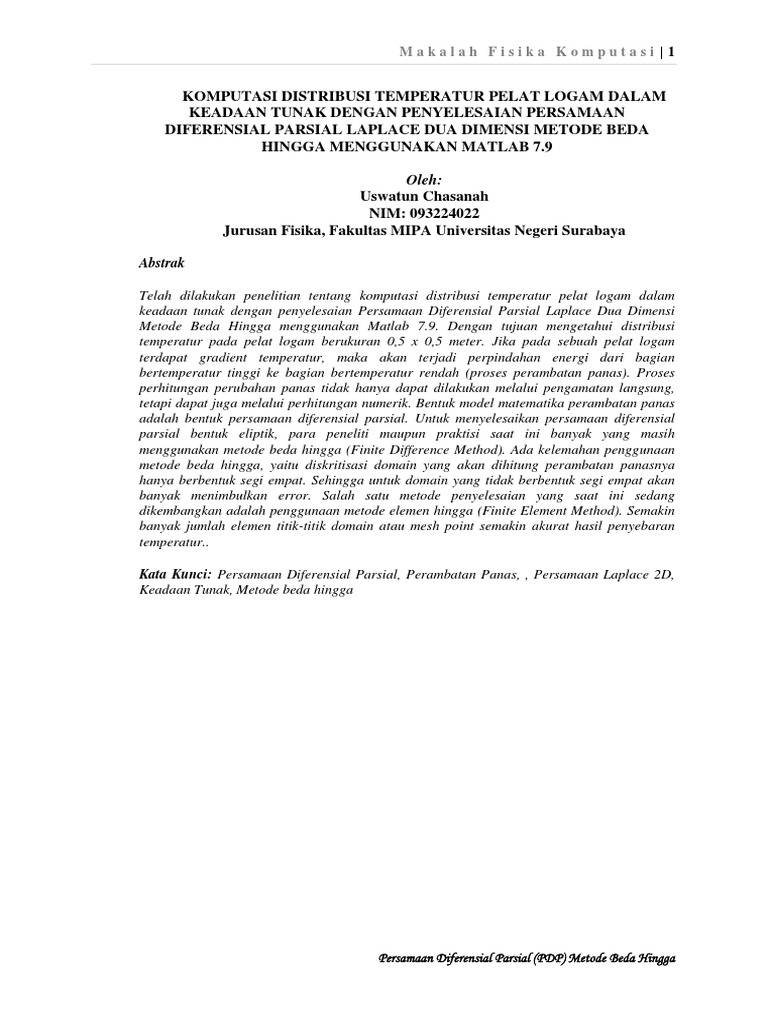 PDP Metode Beda Hingga | PDF