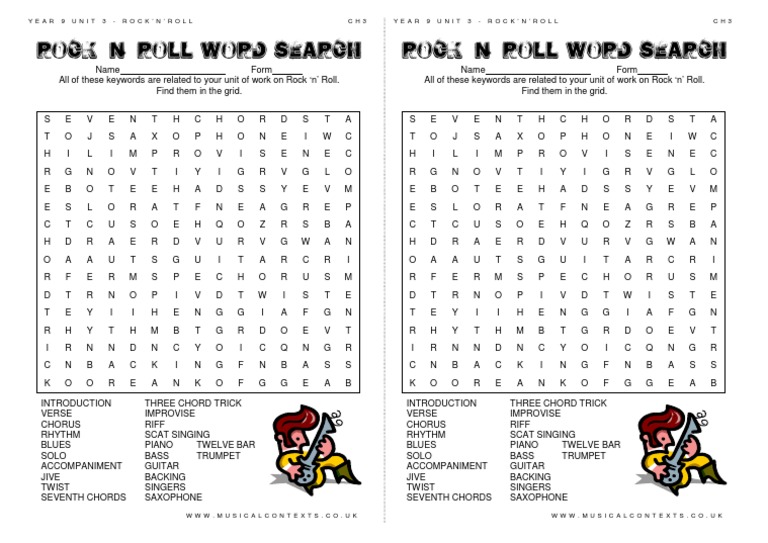 Rock N Roll Key Words Wordsearch | PDF | Song Structure | Musical ...