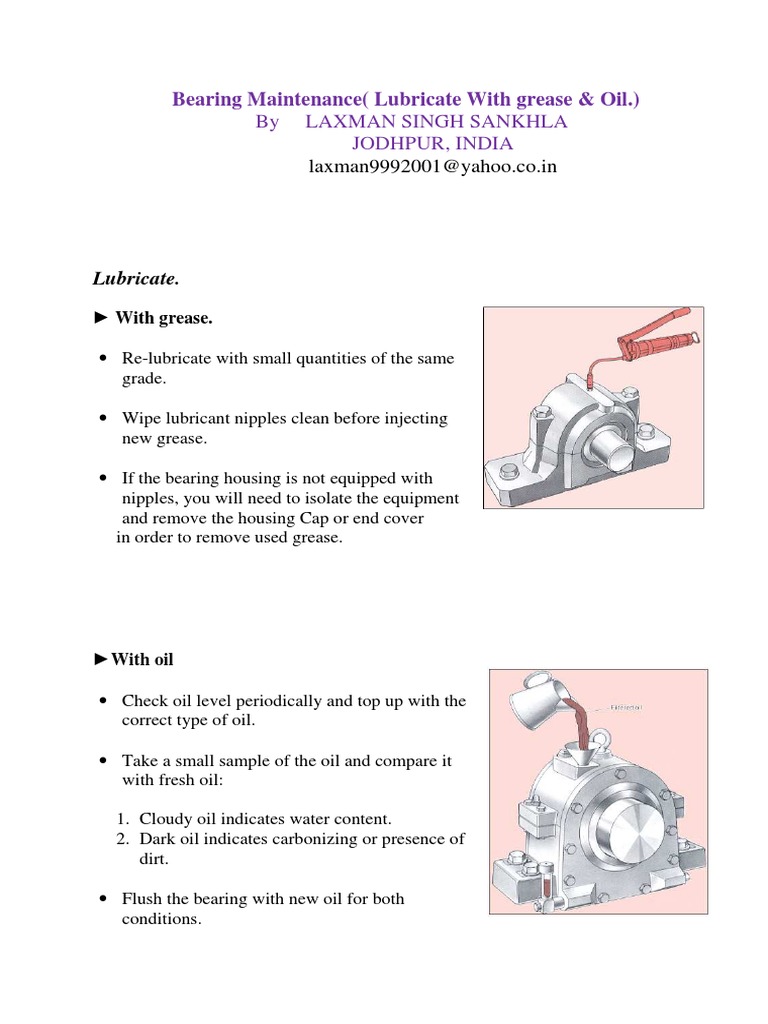 Bearing Maintenance - Lubricate With Grease & Oil. | PDF | Bearing ...