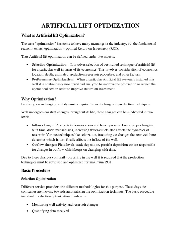 Artificial Lift Optimization | PDF | Mathematical Optimization ...