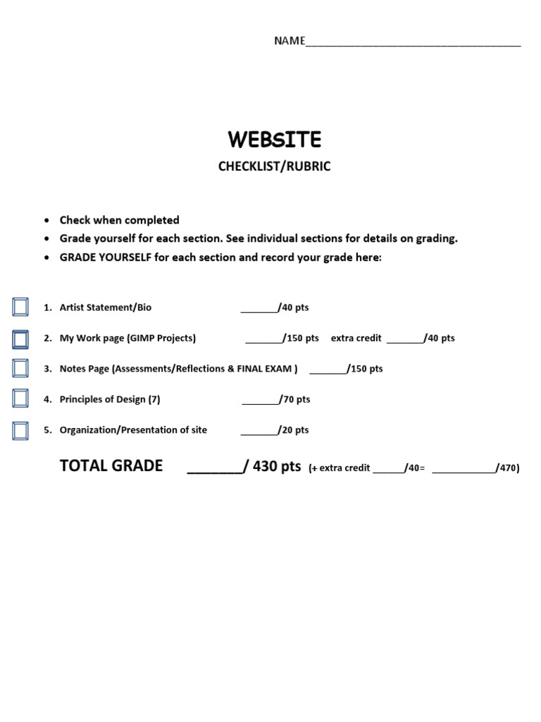 Rubric Checklist For Website | PDF