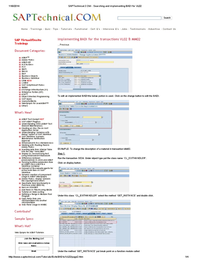 Implementing BADI For The Transactions VL02 & MM02: SAP Virtual/Onsite Trainings | Download Free ...