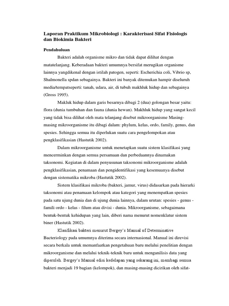 Laporan Praktikum Mikrobiologi Uji Fisiologis Bakteri Terakhir | PDF ...