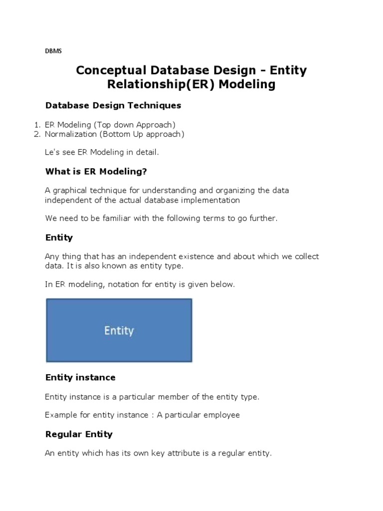 Dbms E R Model For Conceptual Db Design Pdf Database Design Databases