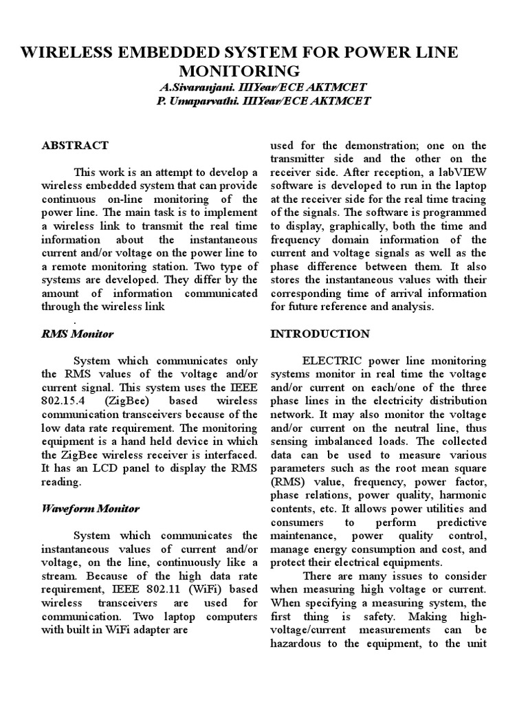 Wireless Power Line Monitoring System | PDF | Amplifier | Analog To ...