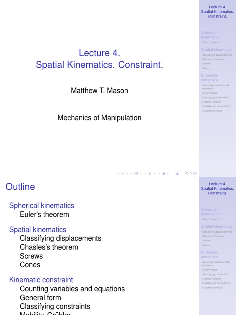 Spatial Kinematics and Constraints Overview | PDF | Kinematics | Sphere