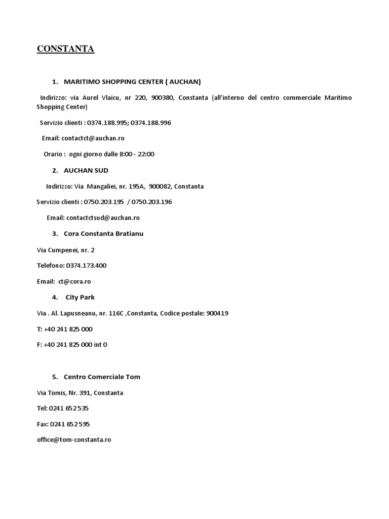 Auchan Locations in Constanta | PDF