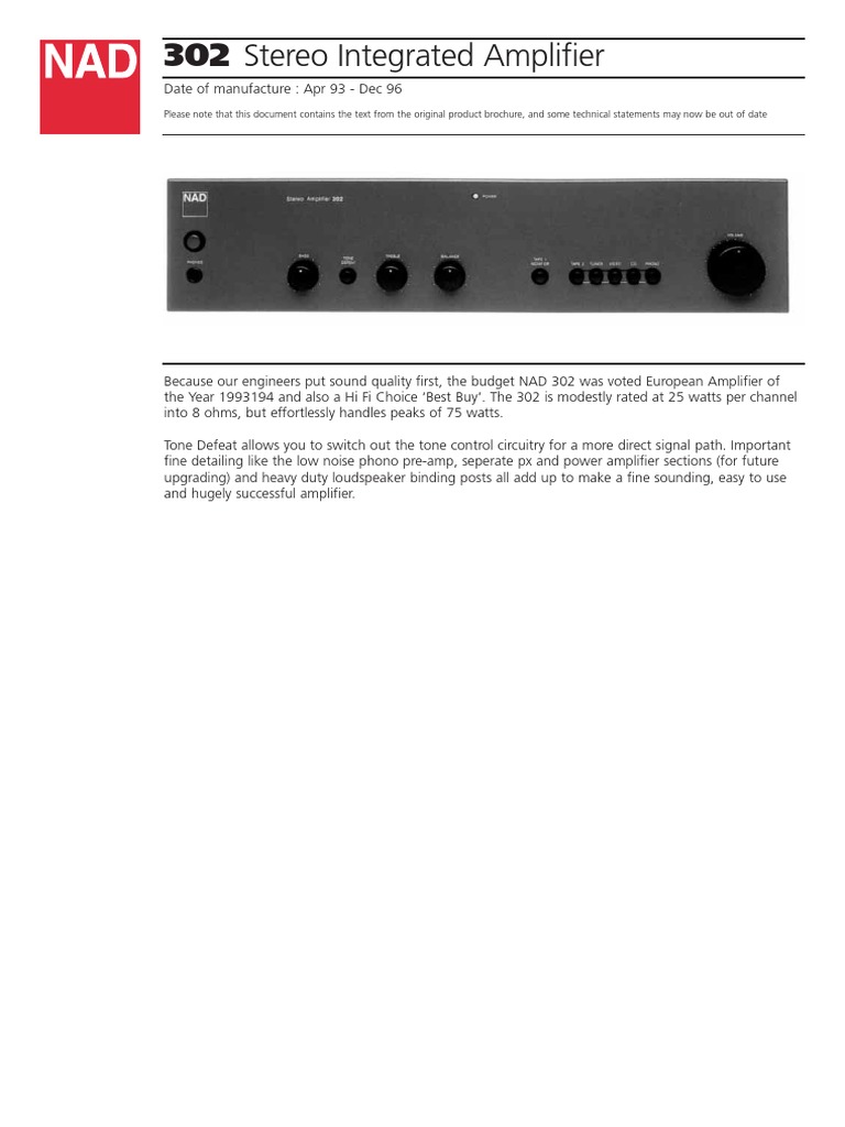 NAD Stereo Integrated Amplifier | PDF | Science & Mathematics | Computers