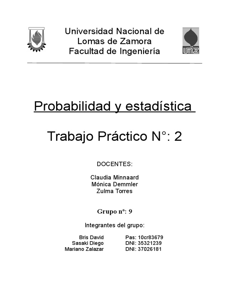 TP2 Prob y Est. Grupo 9 | PDF | Análisis de variación | Inferencia estadística