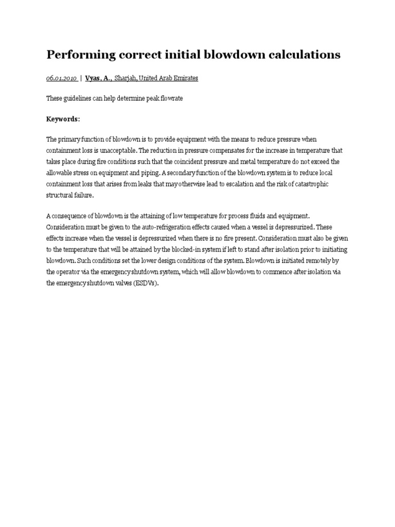 Blowdown Calculations Guide | PDF | Law | Computers