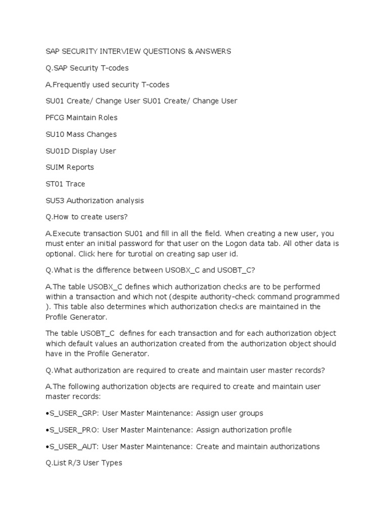 Sap Security Interview Questions | PDF | Data Buffer | Password
