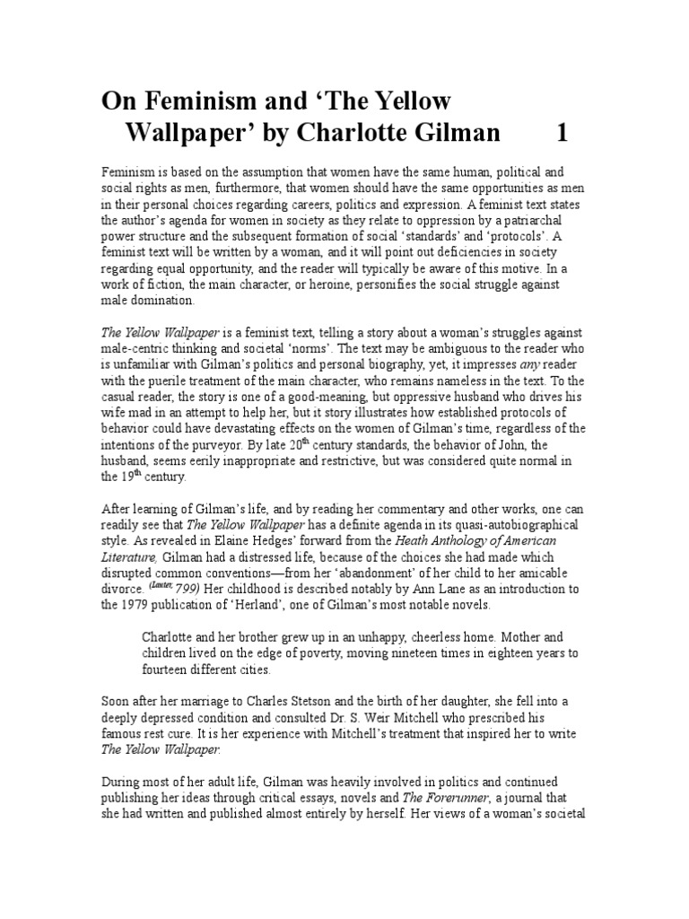 On Feminism and The Yellow Wallpaper' by Charlotte Gilman 1 | PDF | The ...