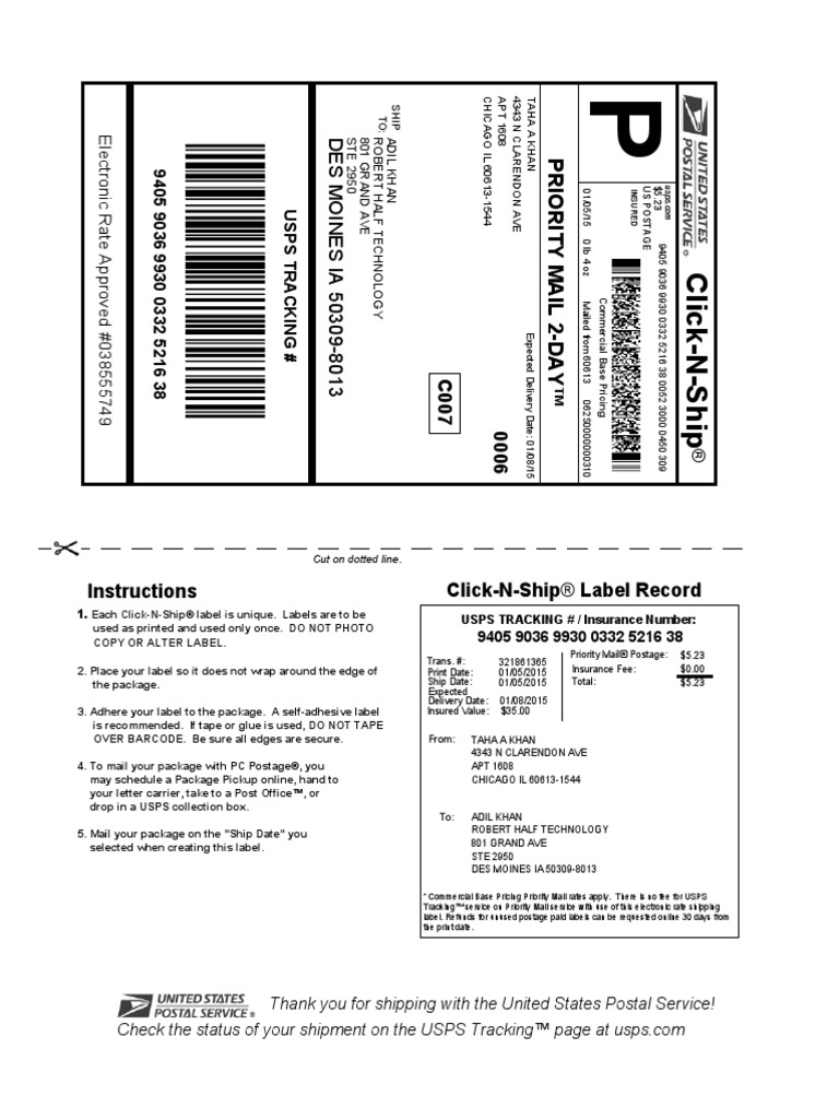 USPS Click-N-Ship Label Instructions | PDF | Business