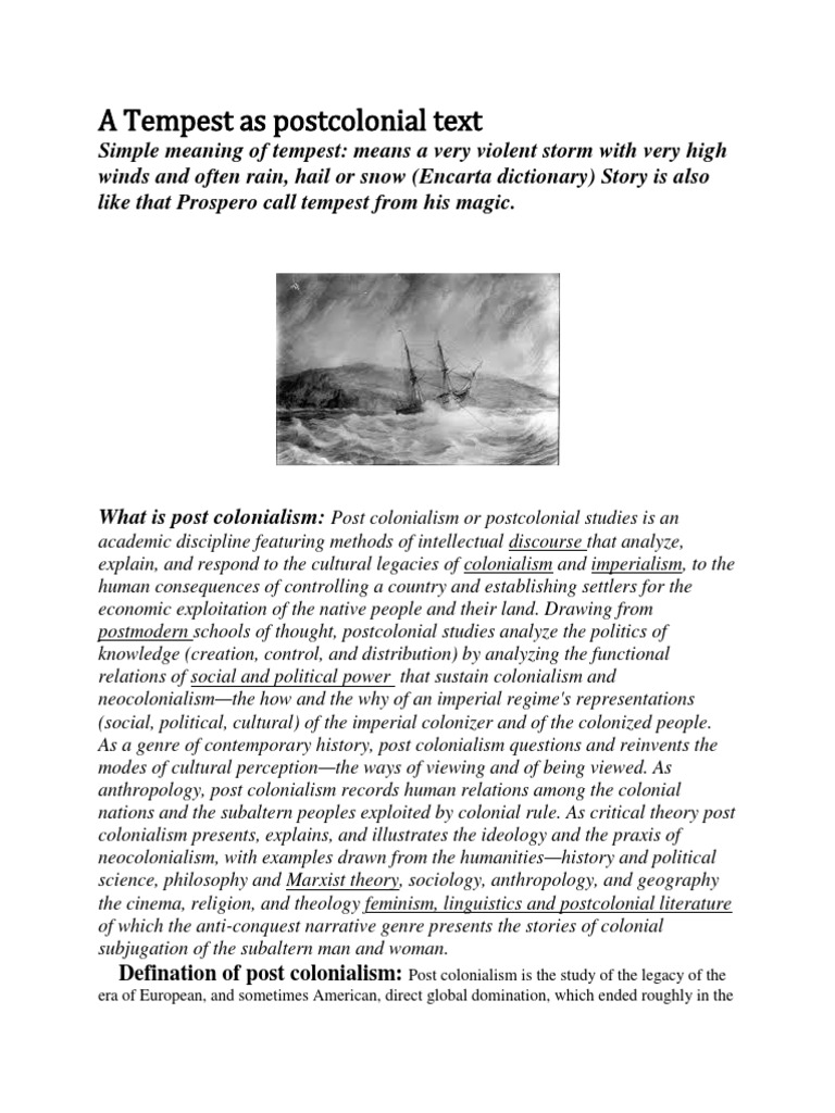 A Tempest As Postcolonial Text | PDF