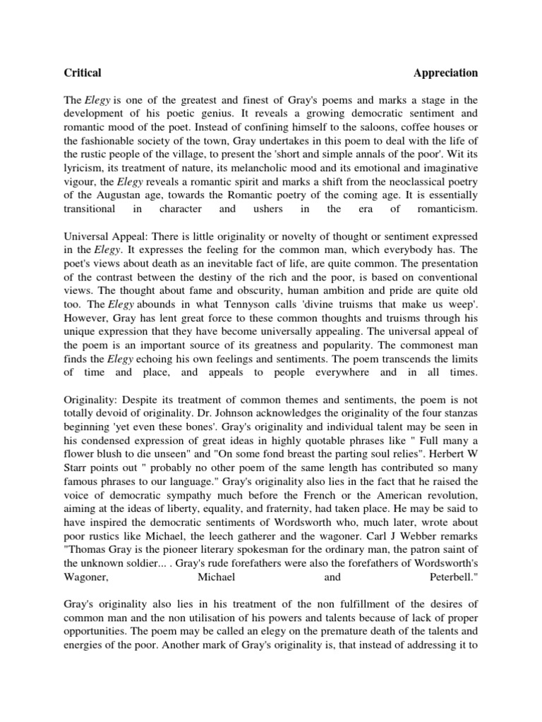 Critical Appreciation | PDF