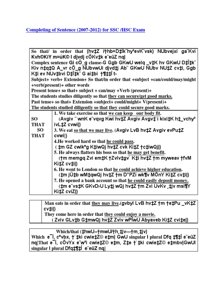 Completing of Sentence | PDF | Verb | Linguistics
