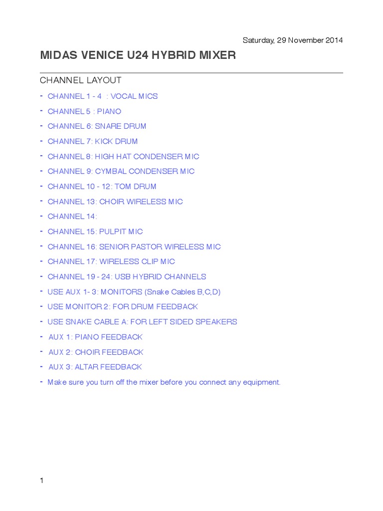 Midas Venice U24 Hybrid Mixer: Channel Layout | PDF | Home & Garden | Art