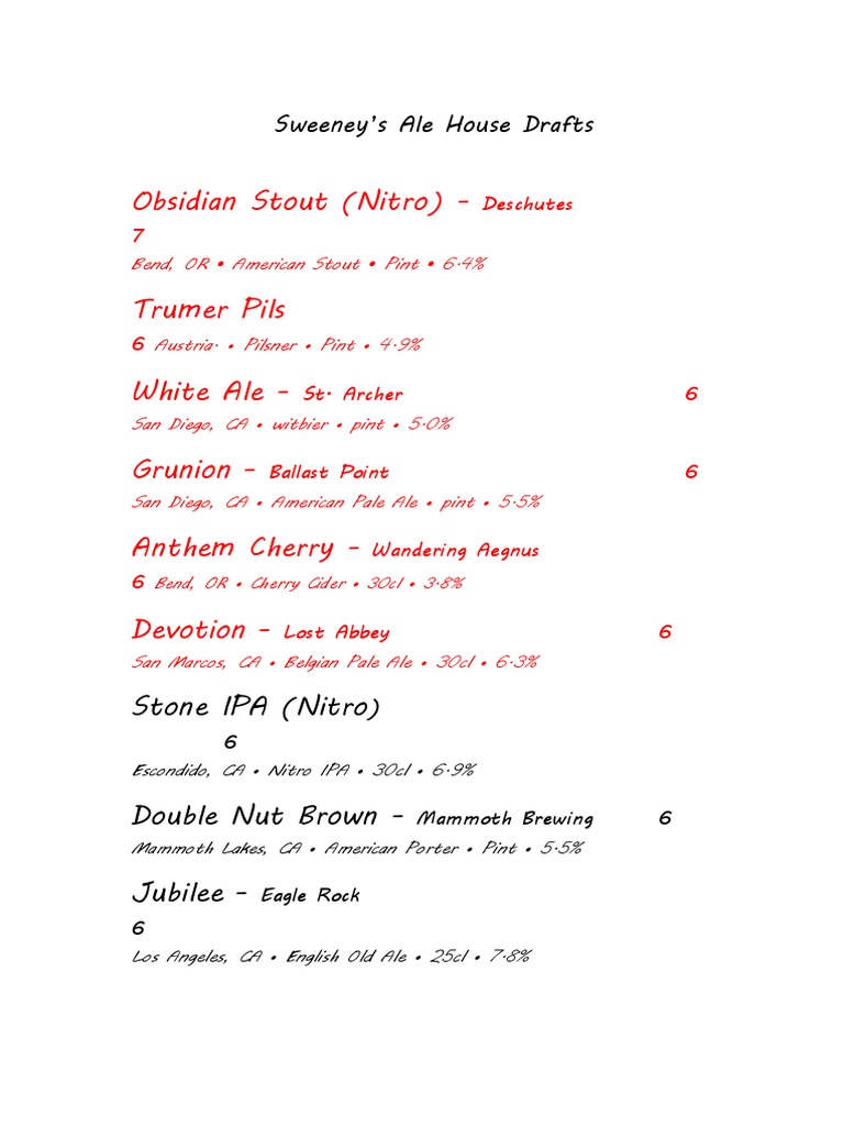 Sweeney's Menu | PDF