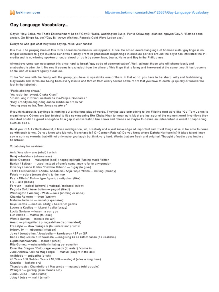 Gay Language Vocabulary.. | PDF