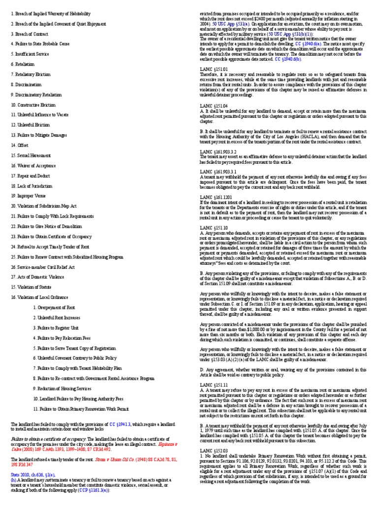 Affirmative Defenses in Tenant Law | PDF | Eviction | Leasehold Estate