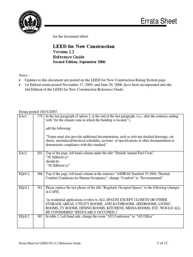 Version 2.2 Errata Sheet | PDF | Leadership In Energy And Environmental ...