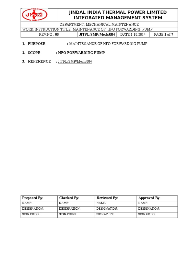 004 HFO Forwarding Pump | PDF | Pump | Mechanical Engineering