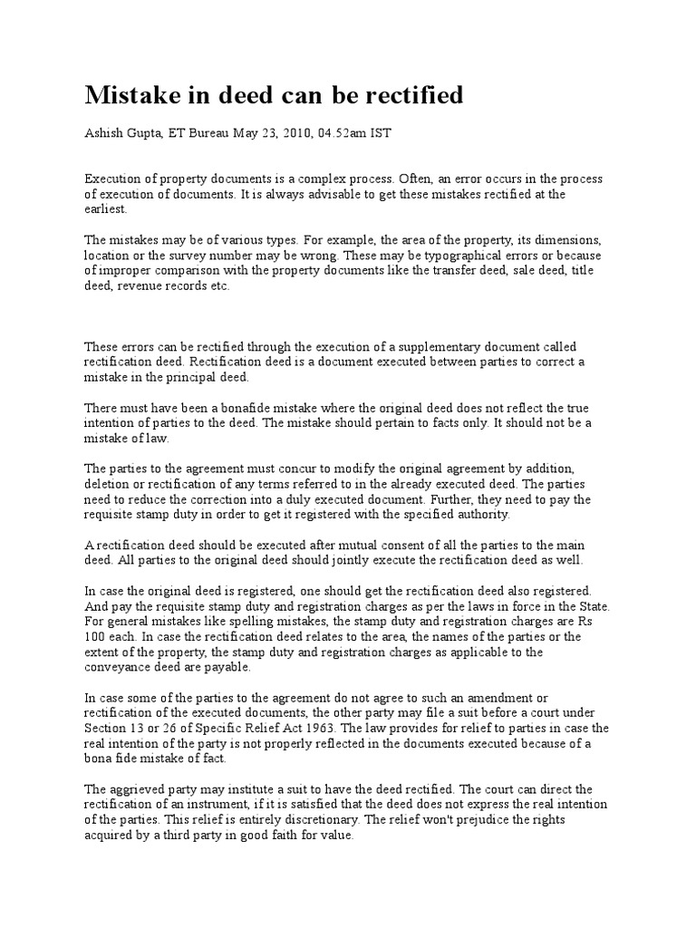 Rectification of Registered Deed | Deed | Rectifier