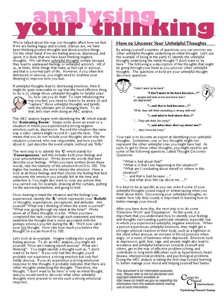 Info-Analysing Your Thinking | PDF | Mood (Psychology) | Mental Health