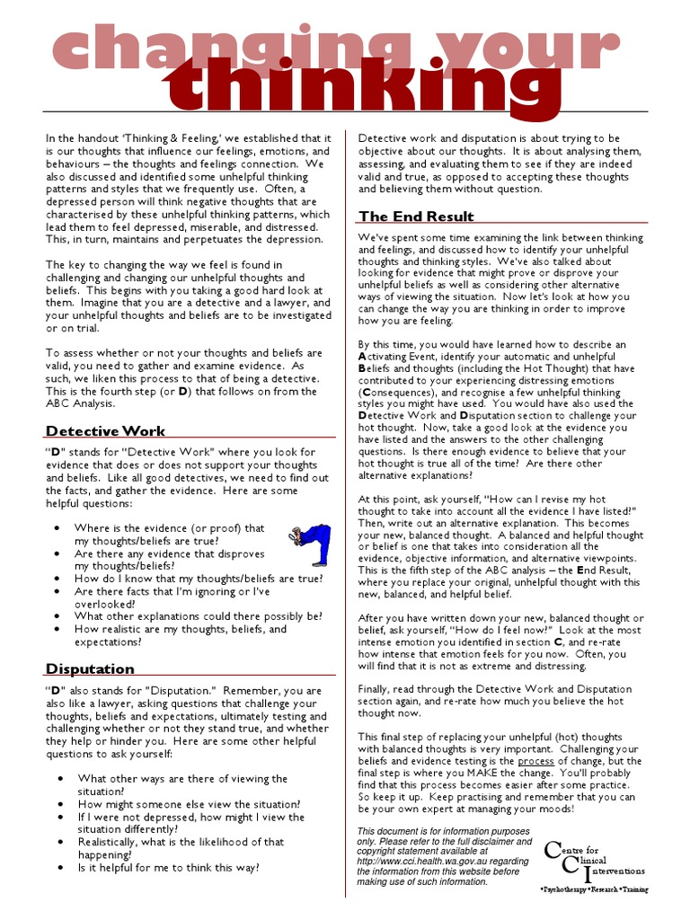 Info-Changing Your Thinking | PDF | Thought | Major Depressive Disorder