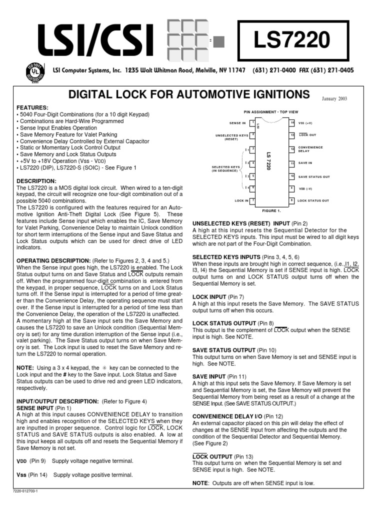 Lsi/Csi: Digital Lock For Automotive Ignitions | PDF | Relay | Lock ...