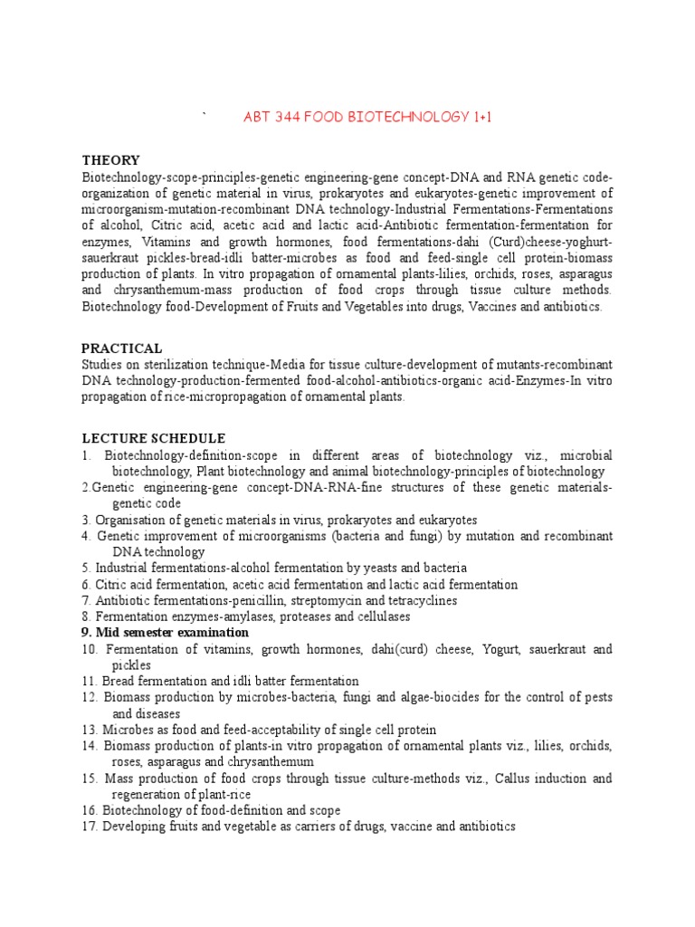 Food Biotechnology Course | PDF | Fermentation | Microorganism