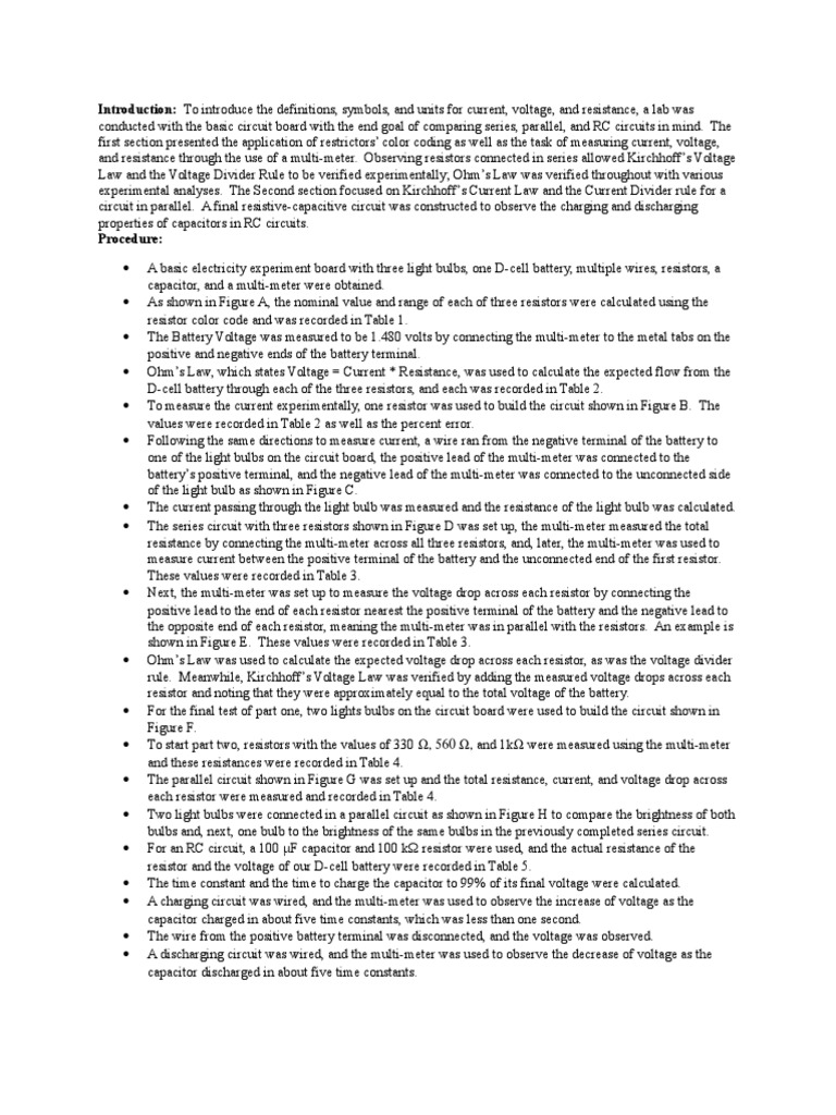 Basic Electricity Lab Report | PDF | Series And Parallel Circuits ...