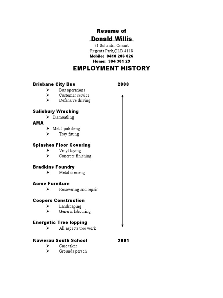 Donald Willis Resume: Employment History & Skills | PDF