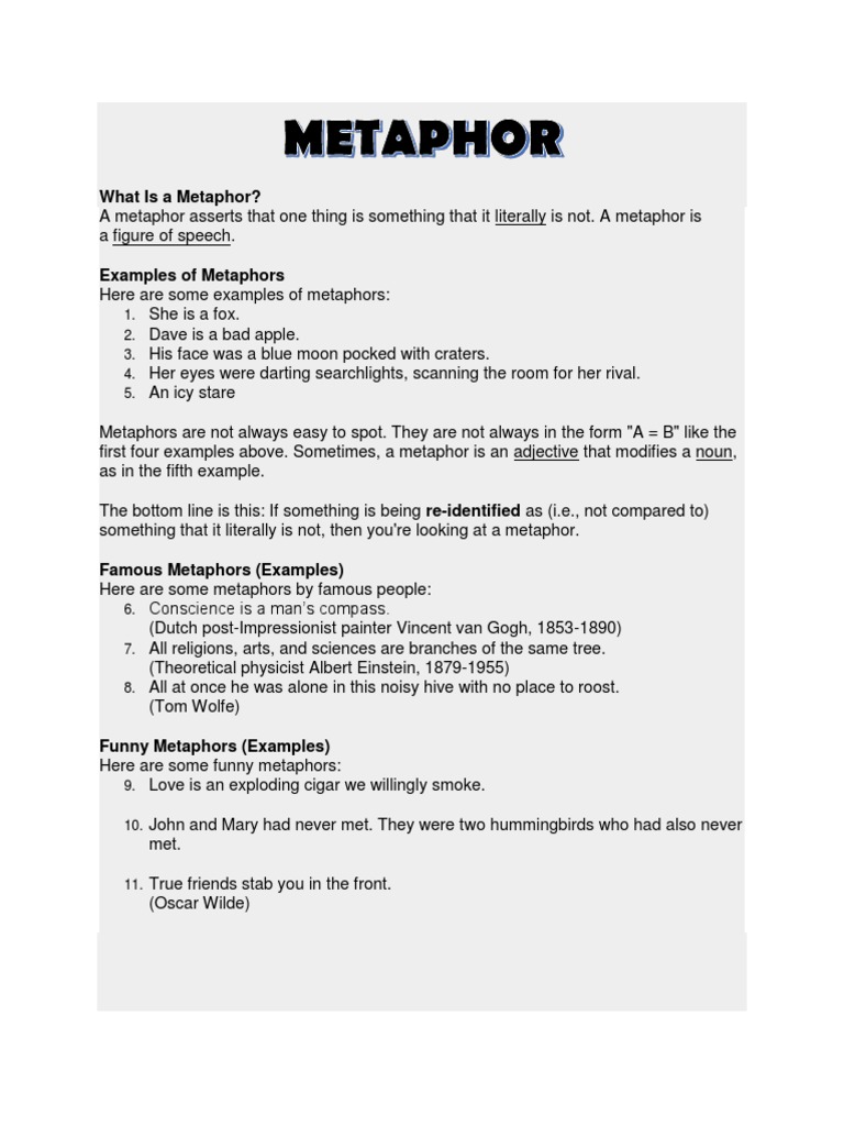 What is a Metaphor? Exploring Figurative Language Devices | PDF | Idiom ...