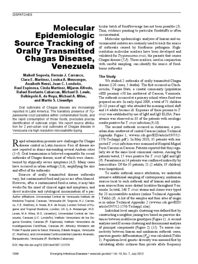 Molecular Epidemiologic Source Tracking of Orally Transmitted Chagas ...