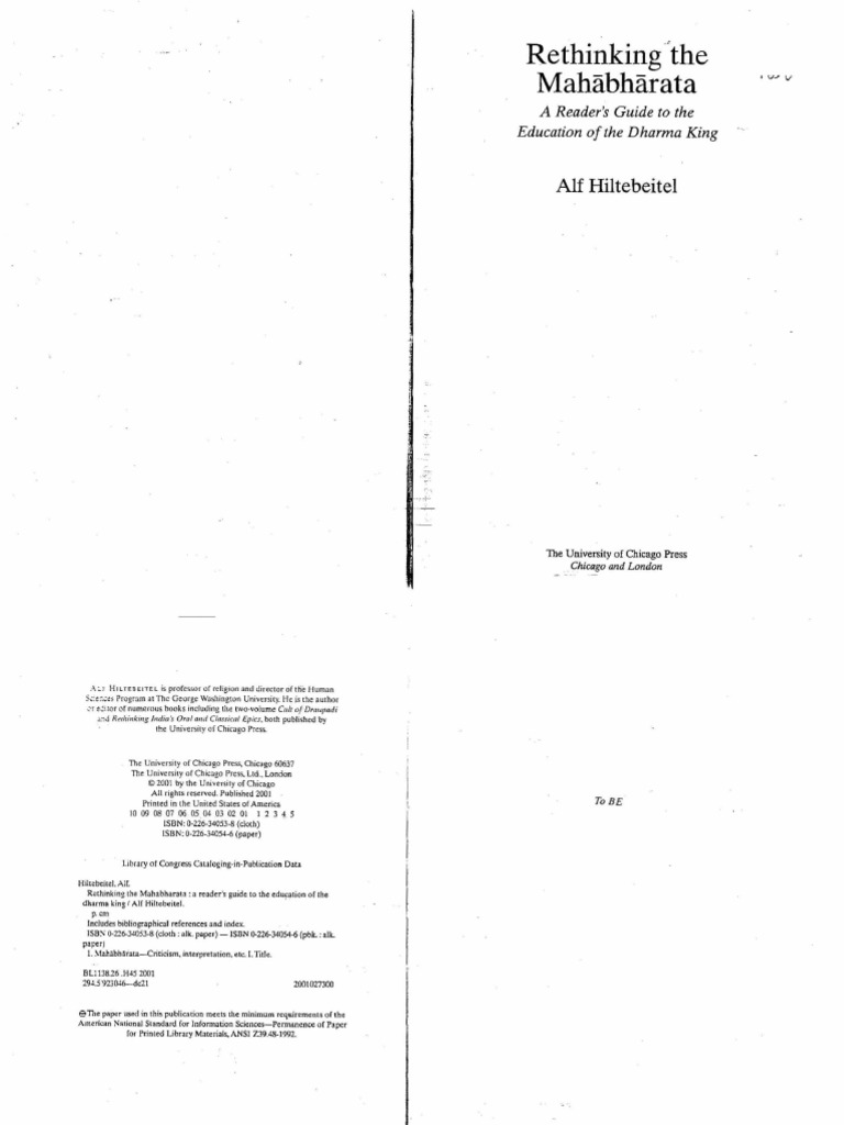 Hiltebeitel - Rethinking The Mahabharata | PDF | Vedas | Poetry
