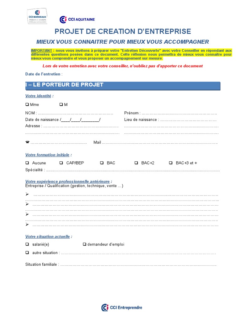 Projet de Creation D Entreprise Dossier Modele | PDF | Informatique | Business