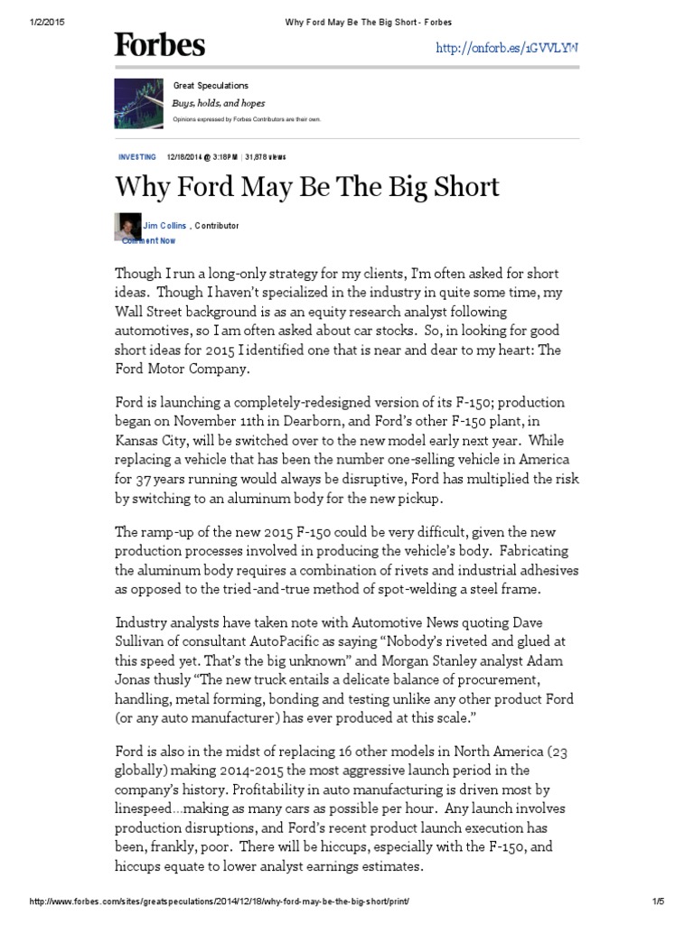 Why Ford May Be The Big Short - Forbes | PDF | Ford Motor Company ...