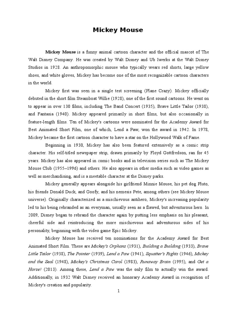 Mickey Mouse: Mickey Mouse Is A Funny Animal Cartoon Character and The ...