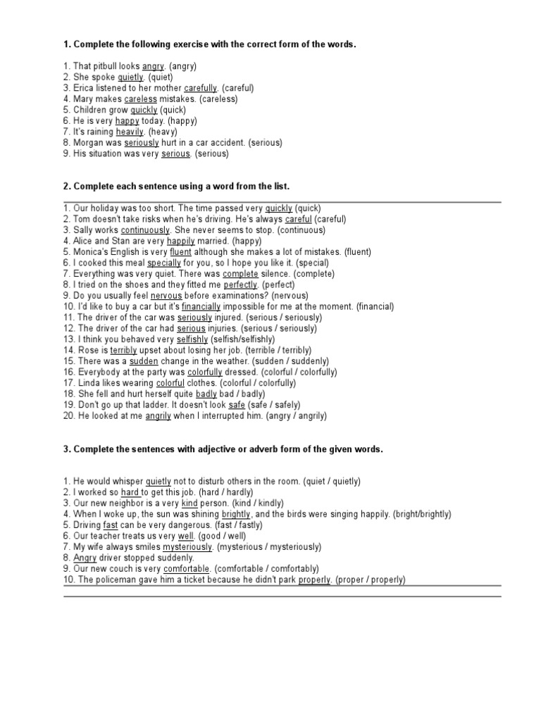 Complete The Following Exercise With The Correct Form of The Words | PDF