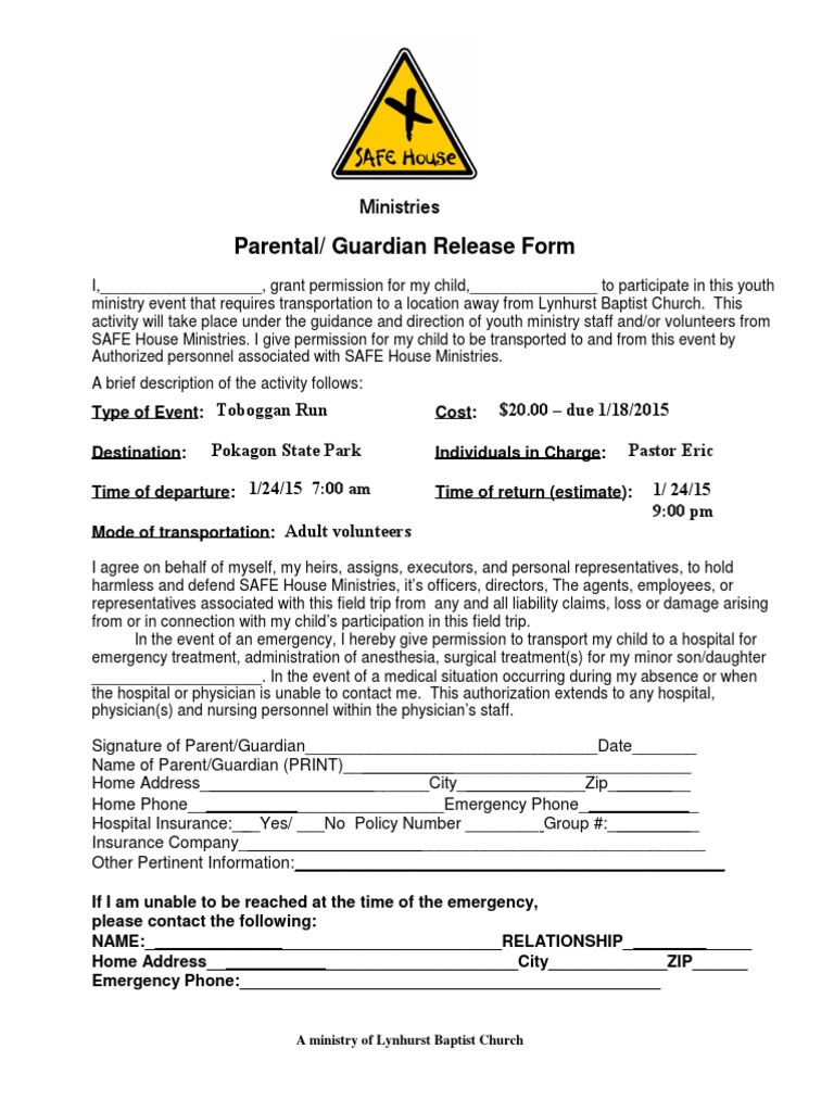 Parental/ Guardian Release Form: Ministries | PDF
