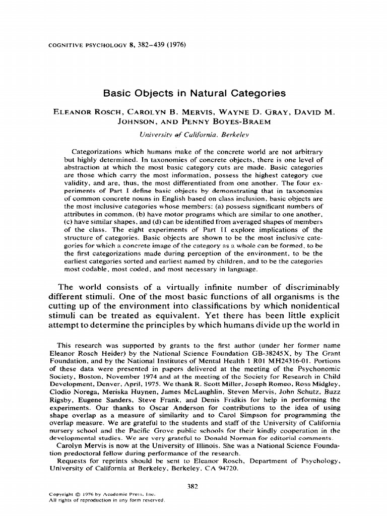 Rosch Et Al. Basic Objects in Natural Categories | PDF | Experiment ...