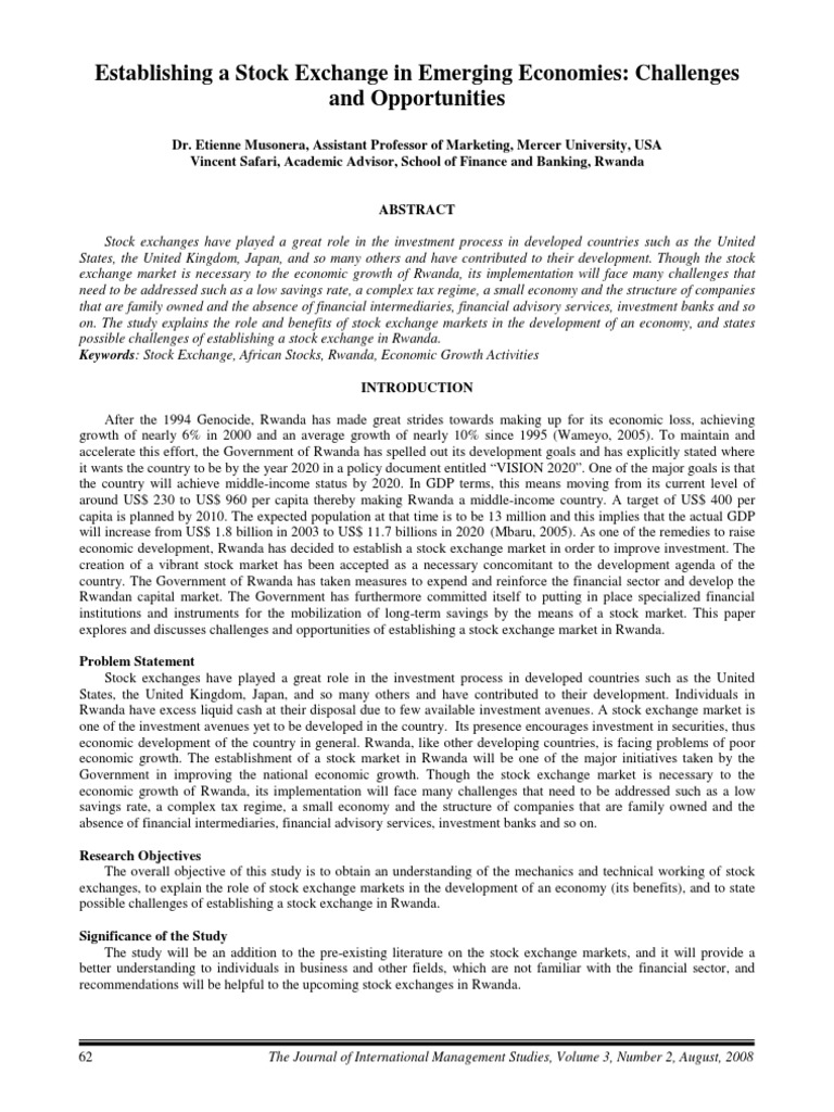 Establishing A Stock Exchange in Emerging Economies: Challenges and ...