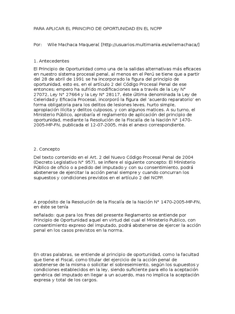 Para Aplicar El Principio de Oportunidad en El NCPP | PDF | Delito ...
