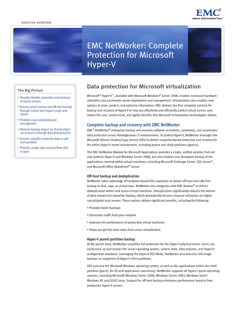 EMC Networker For Hyper-V | PDF | Hyper V | Backup