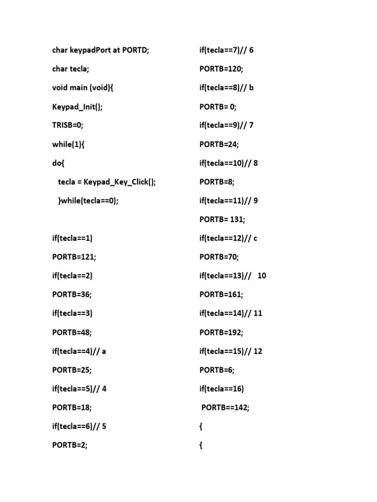 Keypad Input to PORTB Mapping Code | PDF