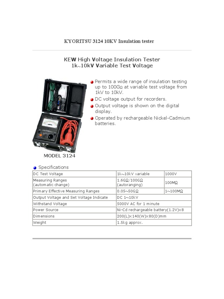 Kyoritsu 3124 10kV Insulation Tester | PDF