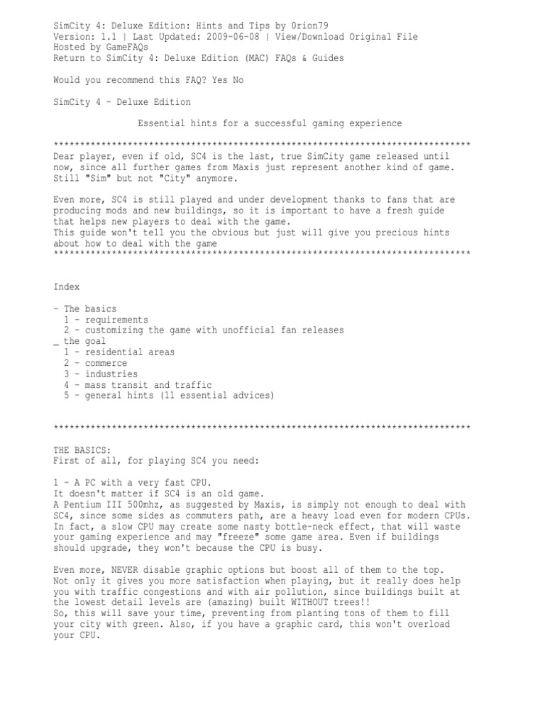 SimCity 4 Deluxe Edition Tips & Hints | PDF | Rapid Transit | Traffic